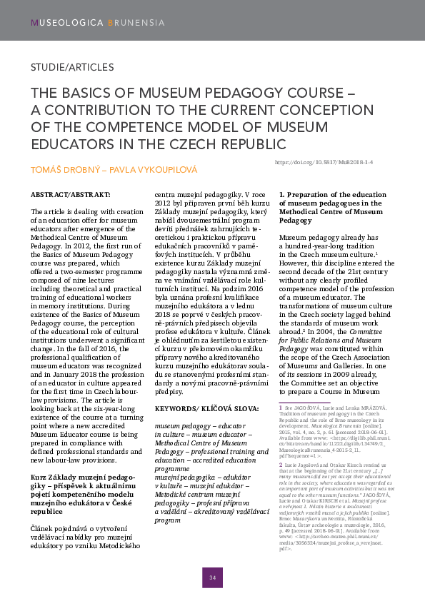 (PDF) The Basics of Museum Pedagogy course – a contribution to the ...