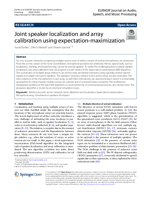 Pdf Joint Speaker Localization And Array Calibration Using Expectation Maximization Sharon