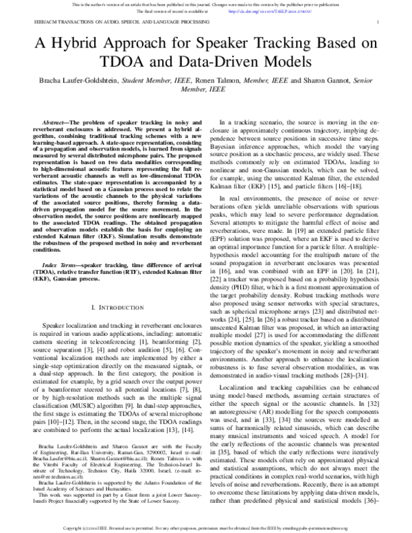 Pdf A Hybrid Approach For Speaker Tracking Based On Tdoa And Data Driven Models 9356