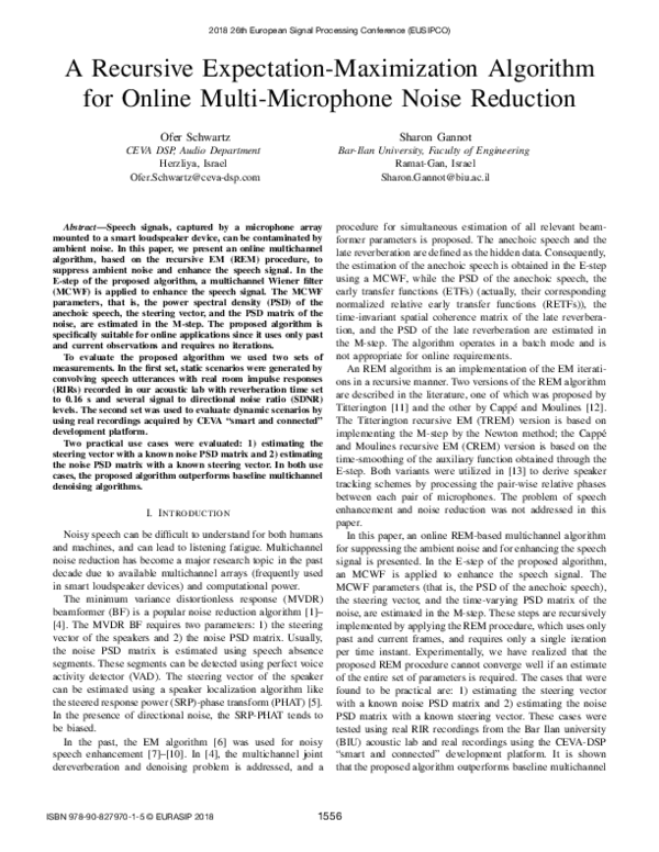 (PDF) A Recursive Expectation-Maximization Algorithm for Online Multi-Microphone Noise Reduction