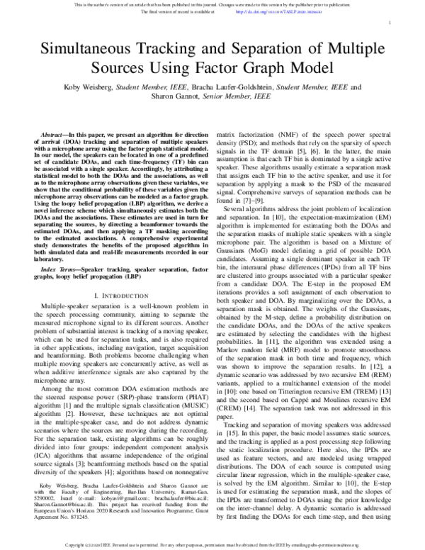 (PDF) Simultaneous Tracking and Separation of Multiple Sources Using ...