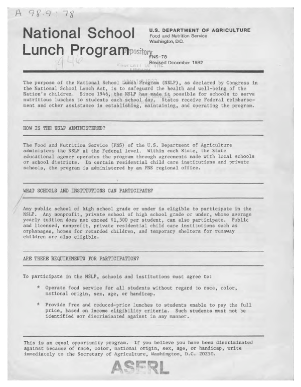 (PDF) National School Lunch Program