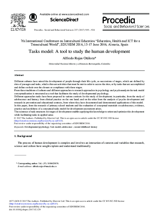 (PDF) Tasks Model: A tool to Study the Human Development