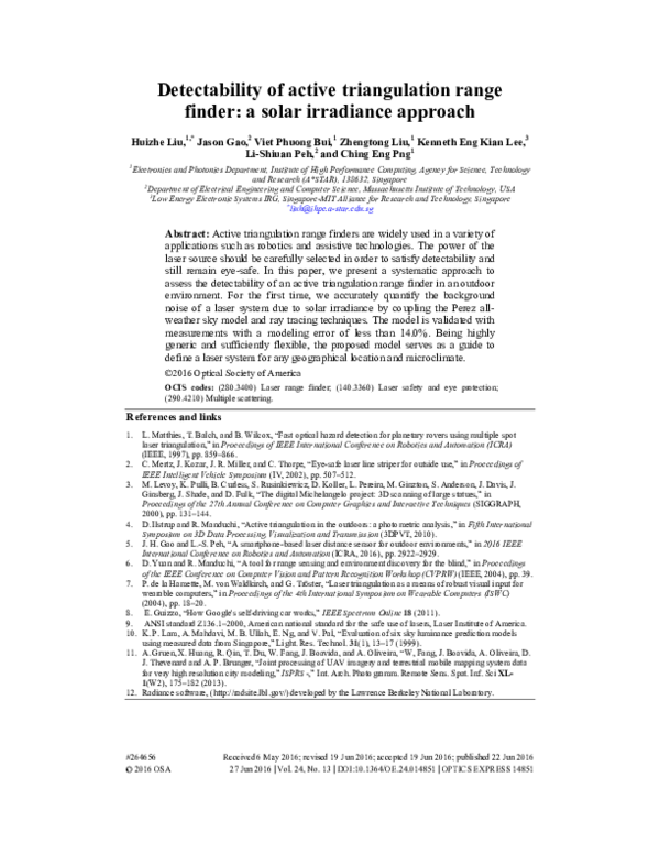 (PDF) Detectability of active triangulation range finder: a solar ...
