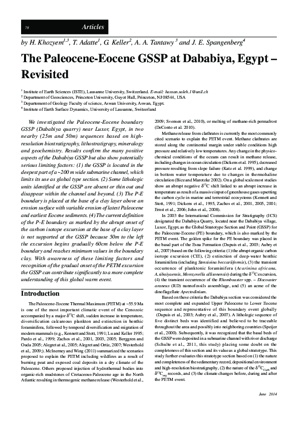 (PDF) The Paleocene-Eocene GSSP at Dababiya, Egypt – Revisited