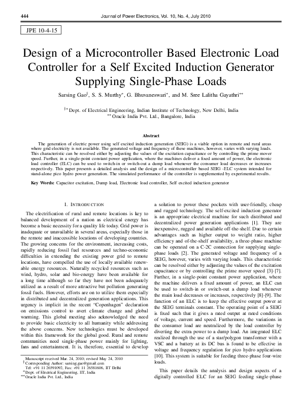 (PDF) Design of a Microcontroller Based Electronic Load Controller for a Self Excited Induction ...