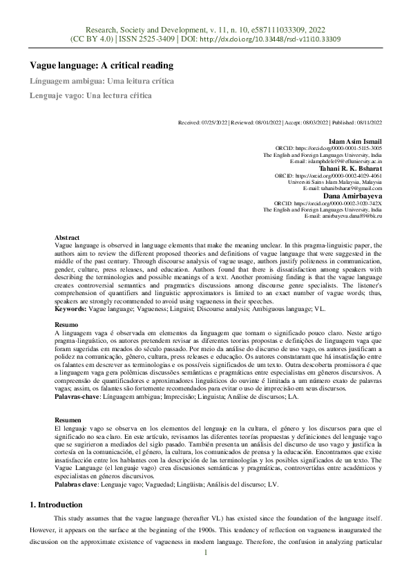 (PDF) Vague language: A critical reading