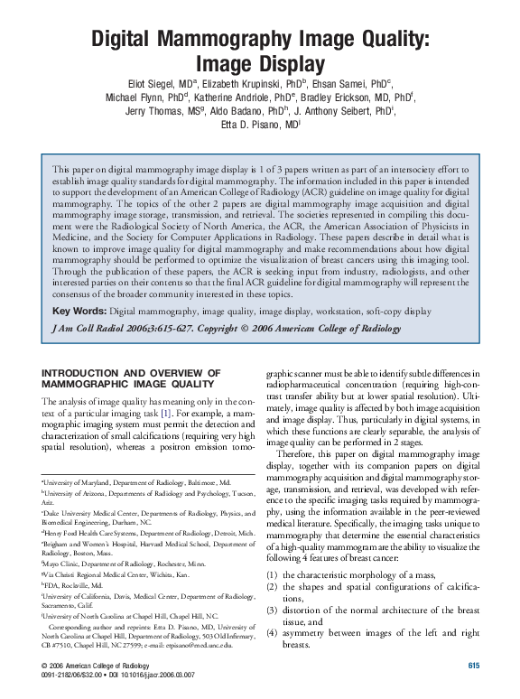 (PDF) Digital Mammography Image Quality: Image Display