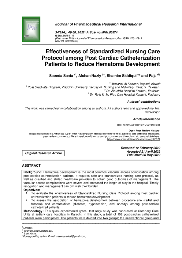 (PDF) Effectiveness of Standardized Nursing Care Protocol Post Cardiac ...