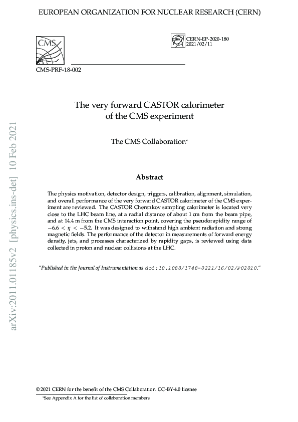 (PDF) The very forward CASTOR calorimeter of the CMS experiment