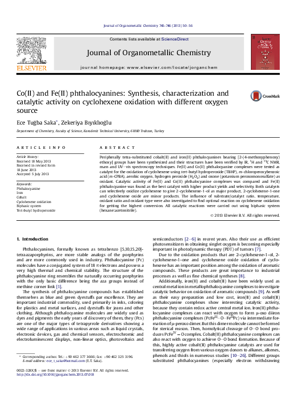 (PDF) Co(II) and Fe(II) phthalocyanines: Synthesis, characterization and catalytic activity on ...