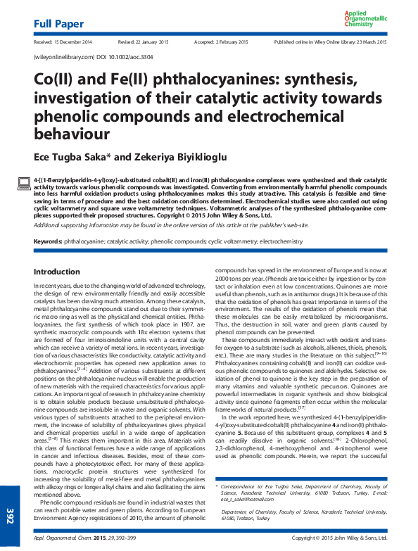 (PDF) Co(II) and Fe(II) phthalocyanines: synthesis, investigation of their catalytic activity ...