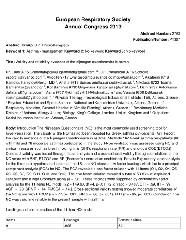 (PDF) Validity and reliability evidence of the nijmegen questionnaire ...