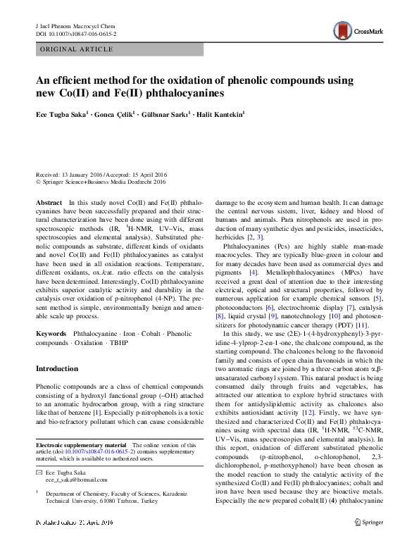 (PDF) An efficient method for the oxidation of phenolic compounds using new Co(II) and Fe(II ...