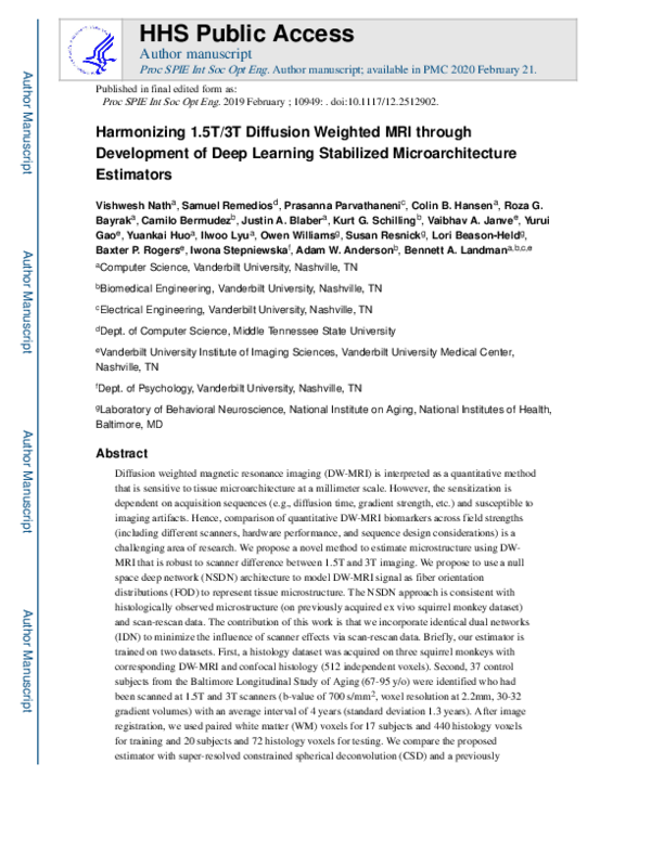 (PDF) Harmonizing 1.5T/3T diffusion weighted MRI through development of deep learning stabilized ...