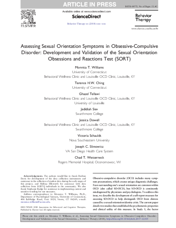 (PDF) Assessing Sexual Orientation Symptoms in Obsessive-Compulsive ...