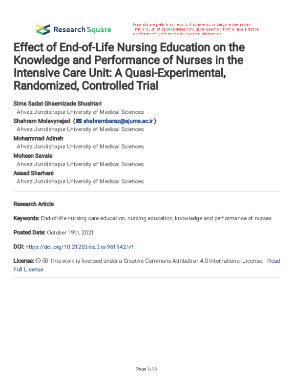 (PDF) Effect of End-of-Life Nursing Education on the Knowledge and ...