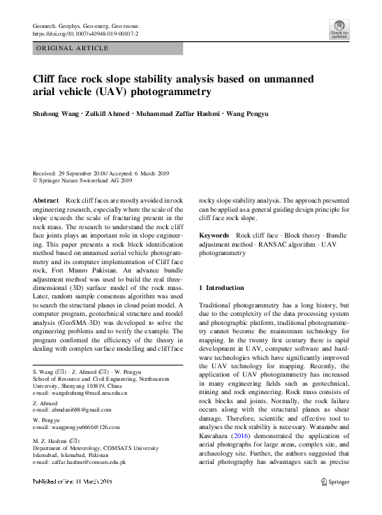 (PDF) Cliff face rock slope stability analysis based on unmanned arial ...