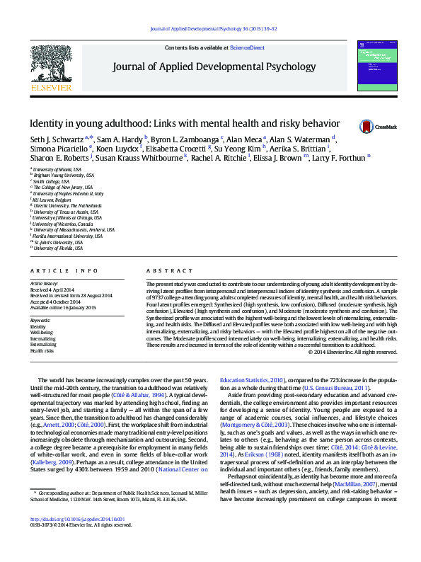 (PDF) Identity in young adulthood: Links with mental health and risky ...