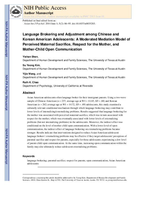 (PDF) Language Brokering and Adjustment among Chinese and Korean ...