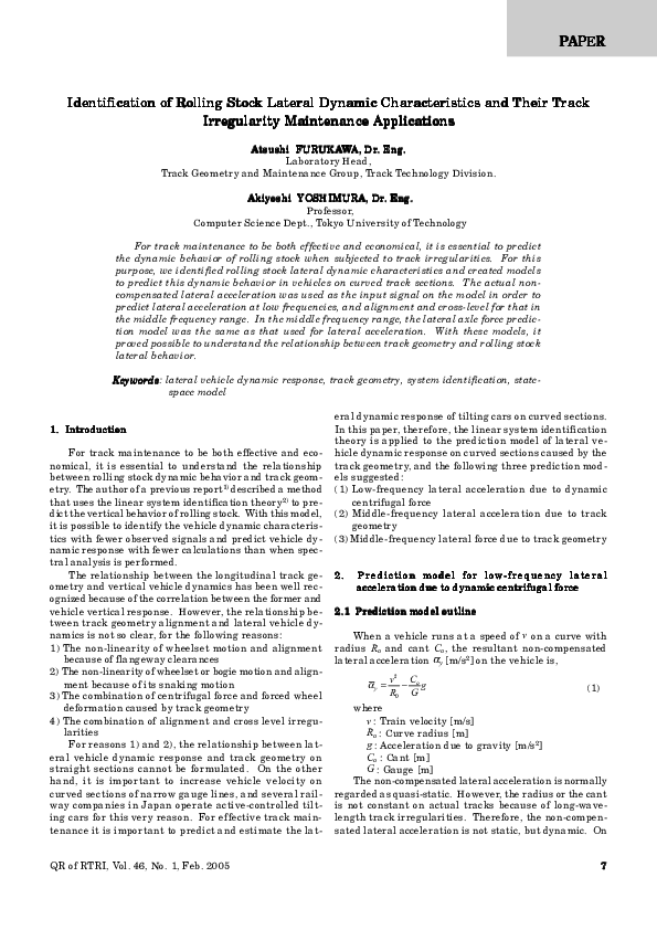 (PDF) Identification of Rolling Stock Lateral Dynamic Characteristics and Their Track ...