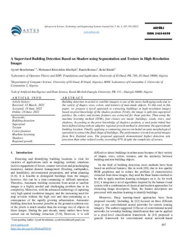 Pdf A Supervised Building Detection Based On Shadow Using Segmentation And Texture In High