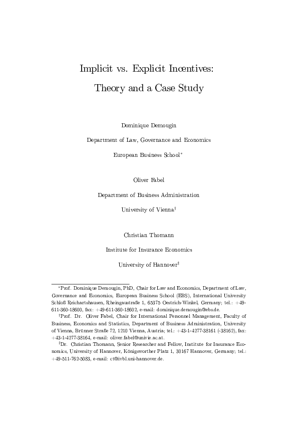 (PDF) Implicit vs. Explicit Incentives: Theory and a Case Study