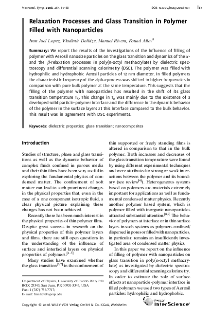 (PDF) Relaxation Processes and Glass Transition in Polymer Filled with ...