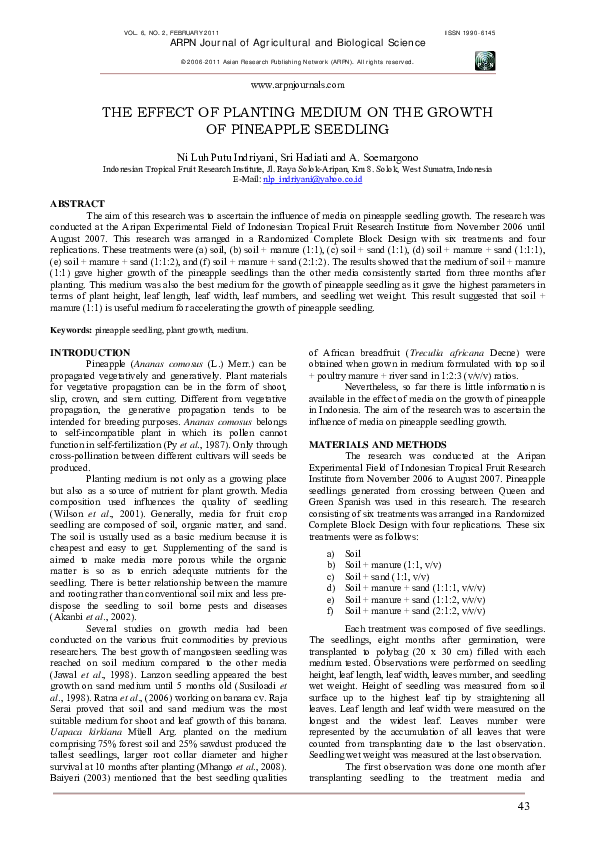 (PDF) ARPN Journal of Agricultural and Biological Science THE EFFECT OF PLANTING MEDIUM ON THE ...
