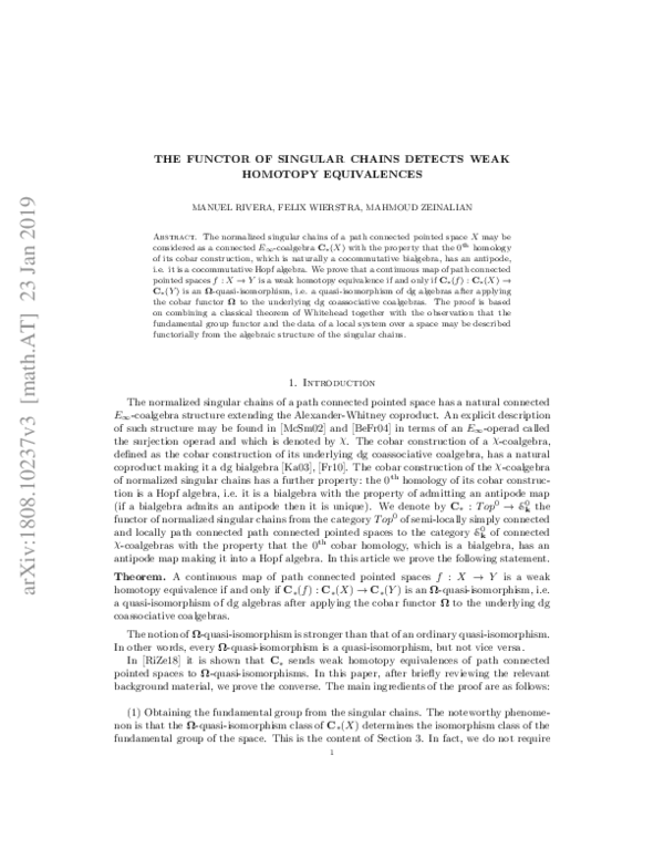(PDF) The functor of singular chains detects weak homotopy equivalences