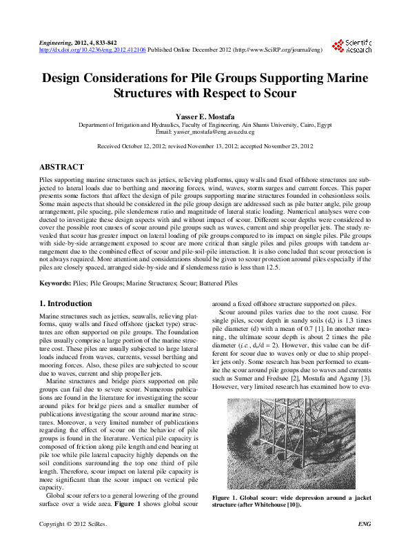 (PDF) Design Considerations for Pile Groups Supporting Marine ...