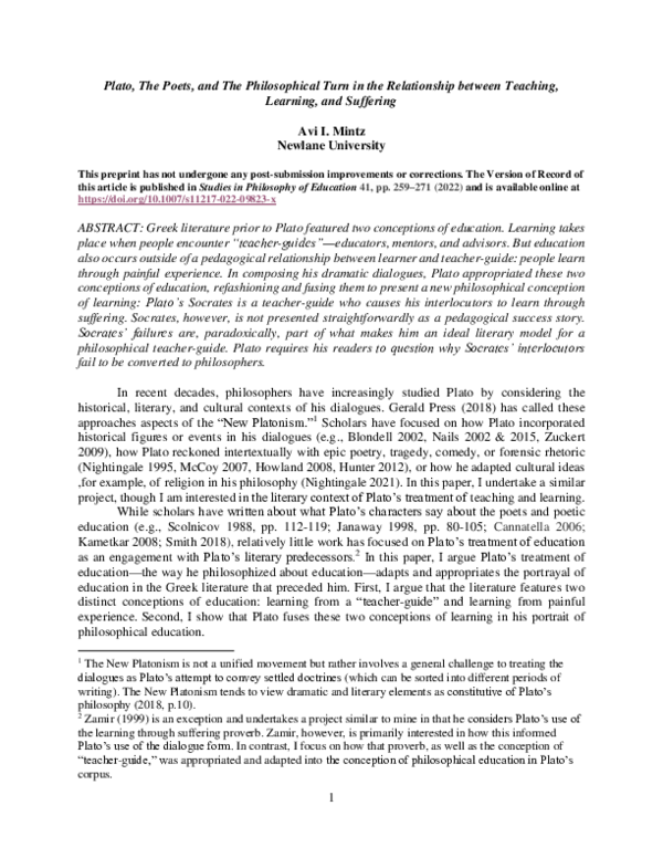 (PDF) Plato, The Poets, and The Philosophical Turn in the Relationship ...