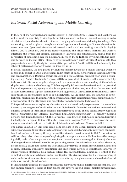 (PDF) Editorial: Social Networking and Mobile Learning