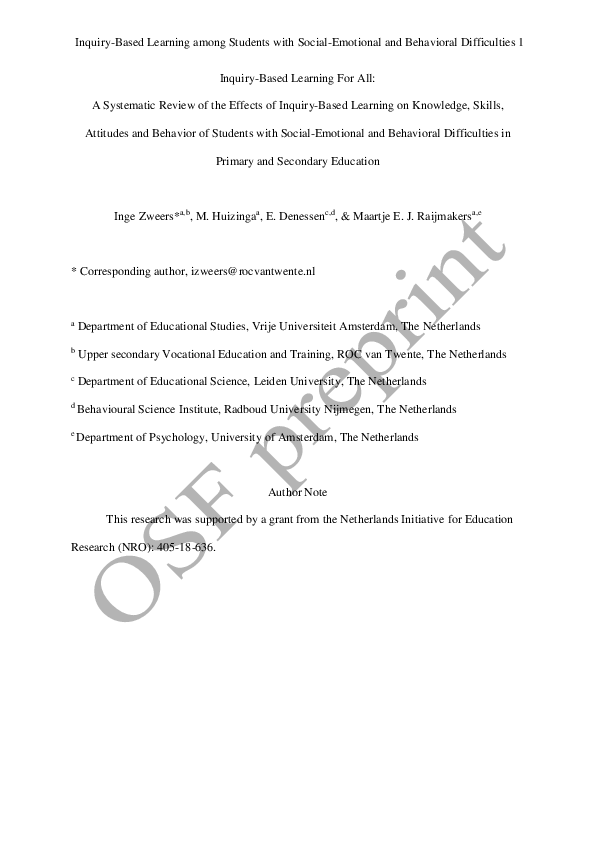 (PDF) Inquiry-Based Learning For All: A Systematic Review of the ...
