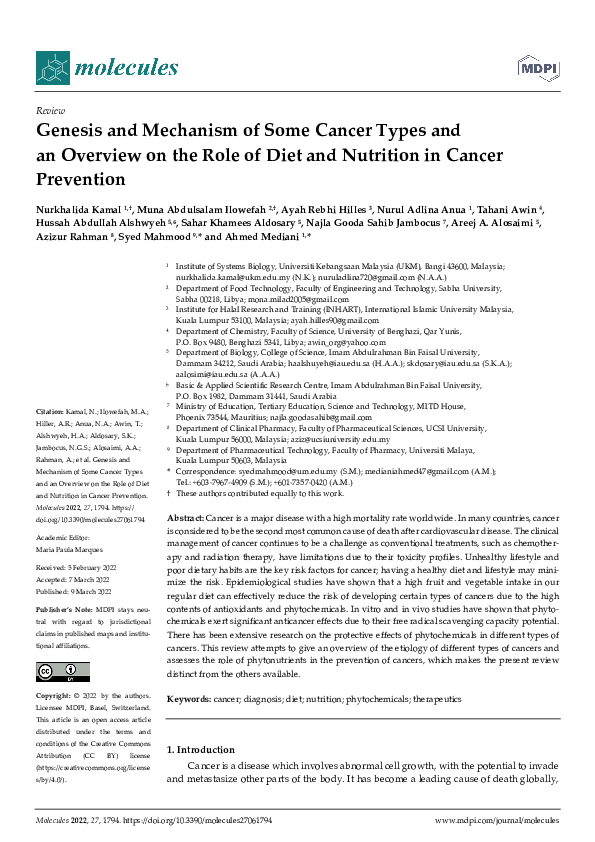 (PDF) Genesis and Mechanism of Some Cancer Types and an Overview on the ...