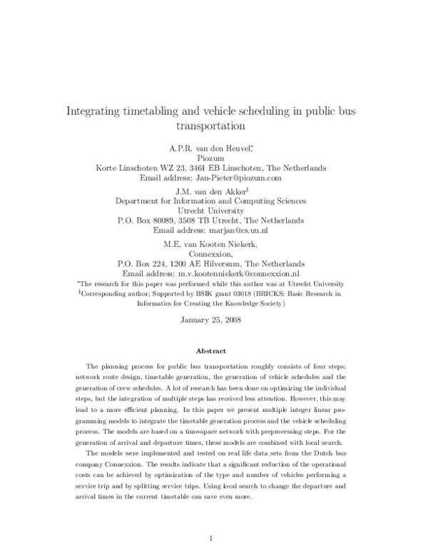 Pdf Integrating Timetabling And Vehicle Scheduling In Public Bus Transportation