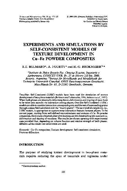 (PDF) Experiments and Simulations by Self-Consistent Models of Texture Development in Cu–Fe ...