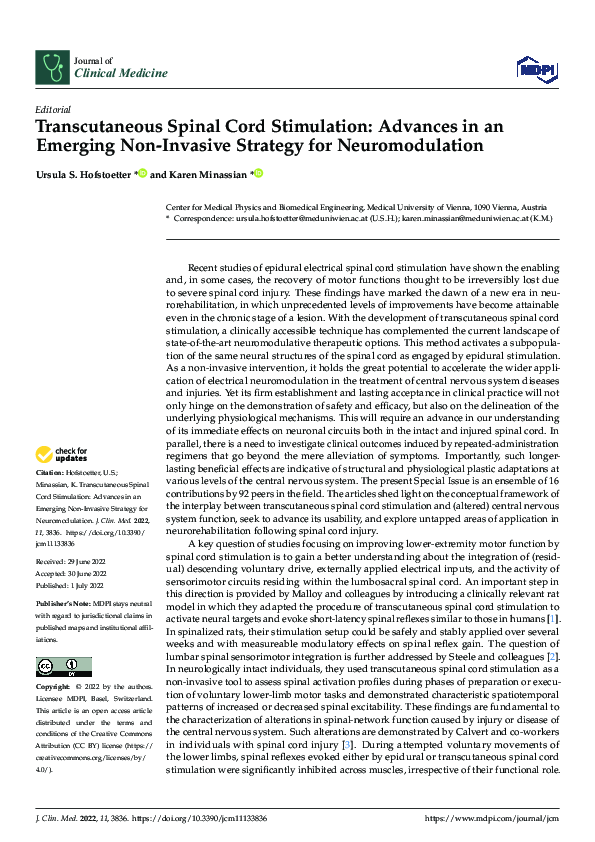 (PDF) Transcutaneous Spinal Cord Stimulation: Advances in an Emerging ...