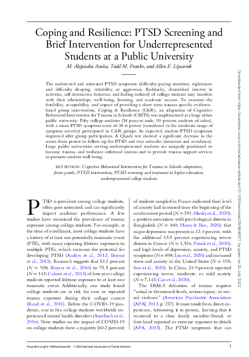 (PDF) Coping and Resilience: PTSD Screening and Brief Intervention for Underrepresented Students ...