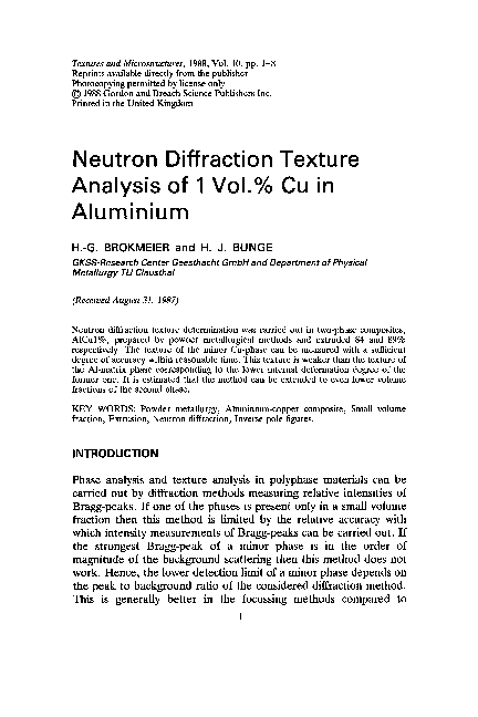 (PDF) Neutron Diffraction Texture Analysis of 1 Vol.% Cu in Aluminium