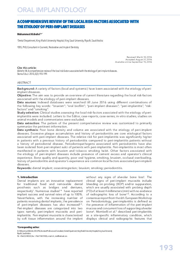(PDF) A Comprehensive Review of the Local Risk-Factors Associated with ...