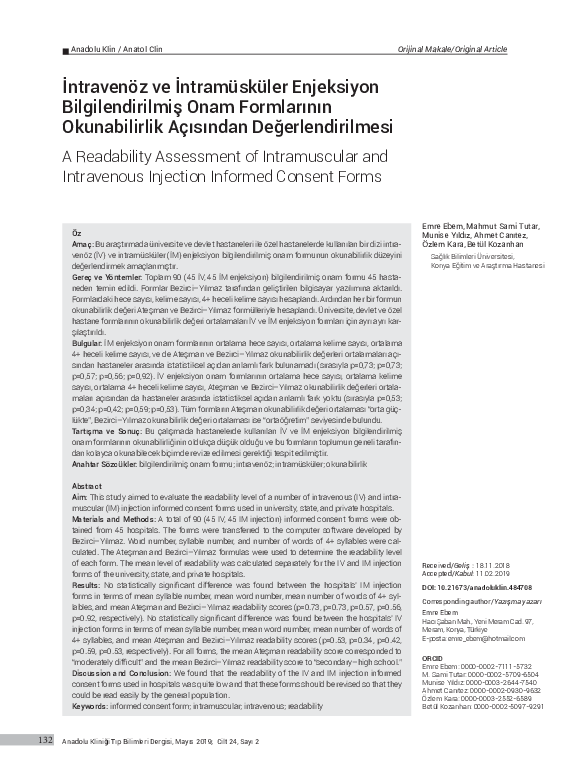 (PDF) A Readability Assessment of Intramuscular and Intravenous ...