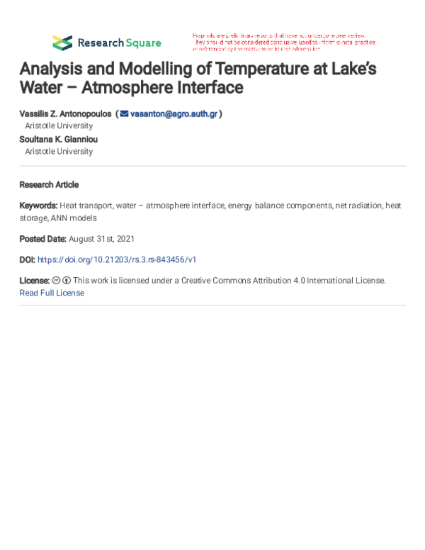 (PDF) Analysis and Modelling of Temperature at Lake’s Water ...