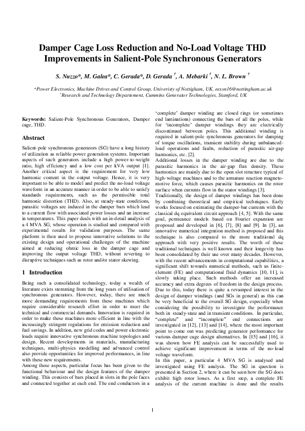 Pdf Damper Cage Loss Reduction And No Load Voltage Thd Improvements In Salient Pole