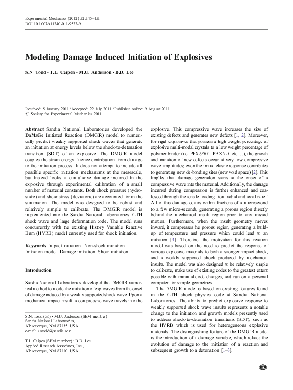 (PDF) Modeling Damage Induced Initiation of Explosives