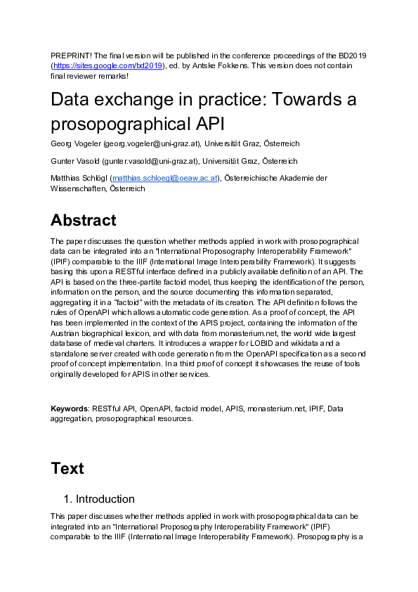 (PDF) Data exchange in practice: Towards a prosopographical API (Preprint)