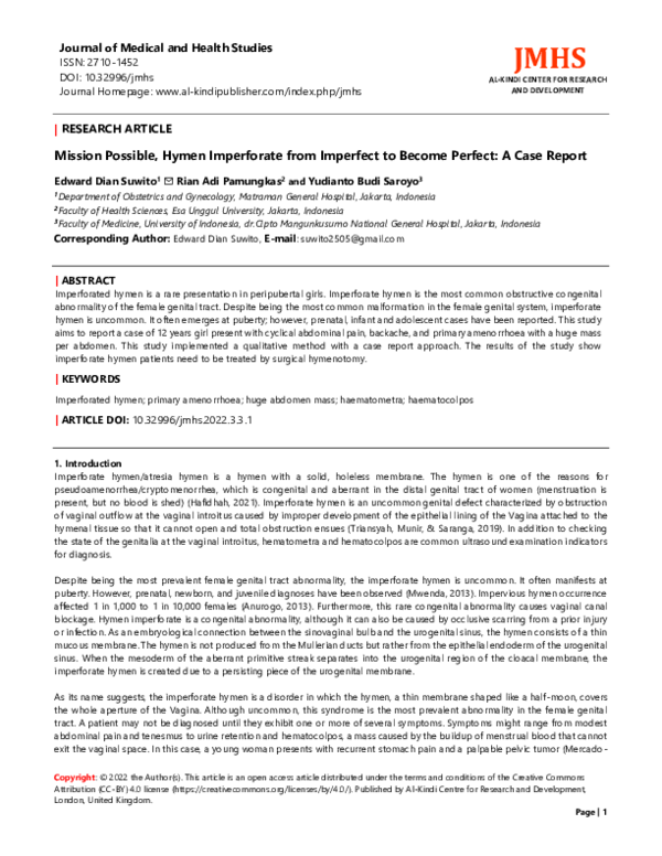 (PDF) Mission Possible, Hymen Imperforate from Imperfect to Become ...