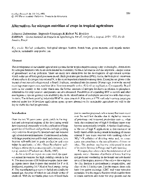 (PDF) Alternatives for nitrogen nutrition of crops in tropical agriculture