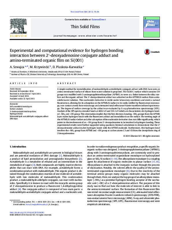 (PDF) Experimental and computational evidence for hydrogen bonding ...