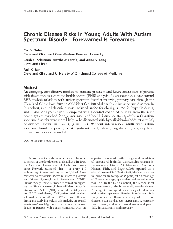 (PDF) Chronic Disease Risks in Young Adults With Autism Spectrum ...